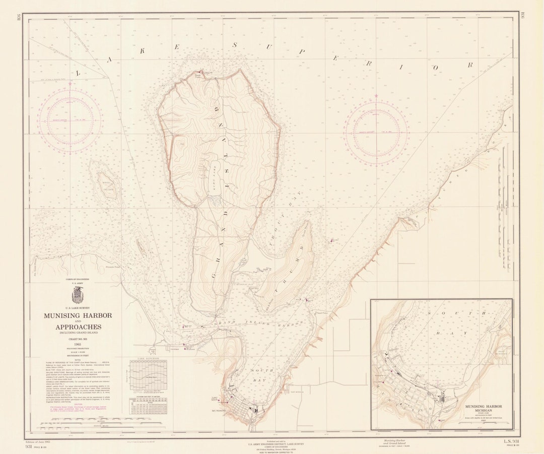 Grand Island Map - Michigan - Lake Superior 1965 - Nautical Chart Print ...