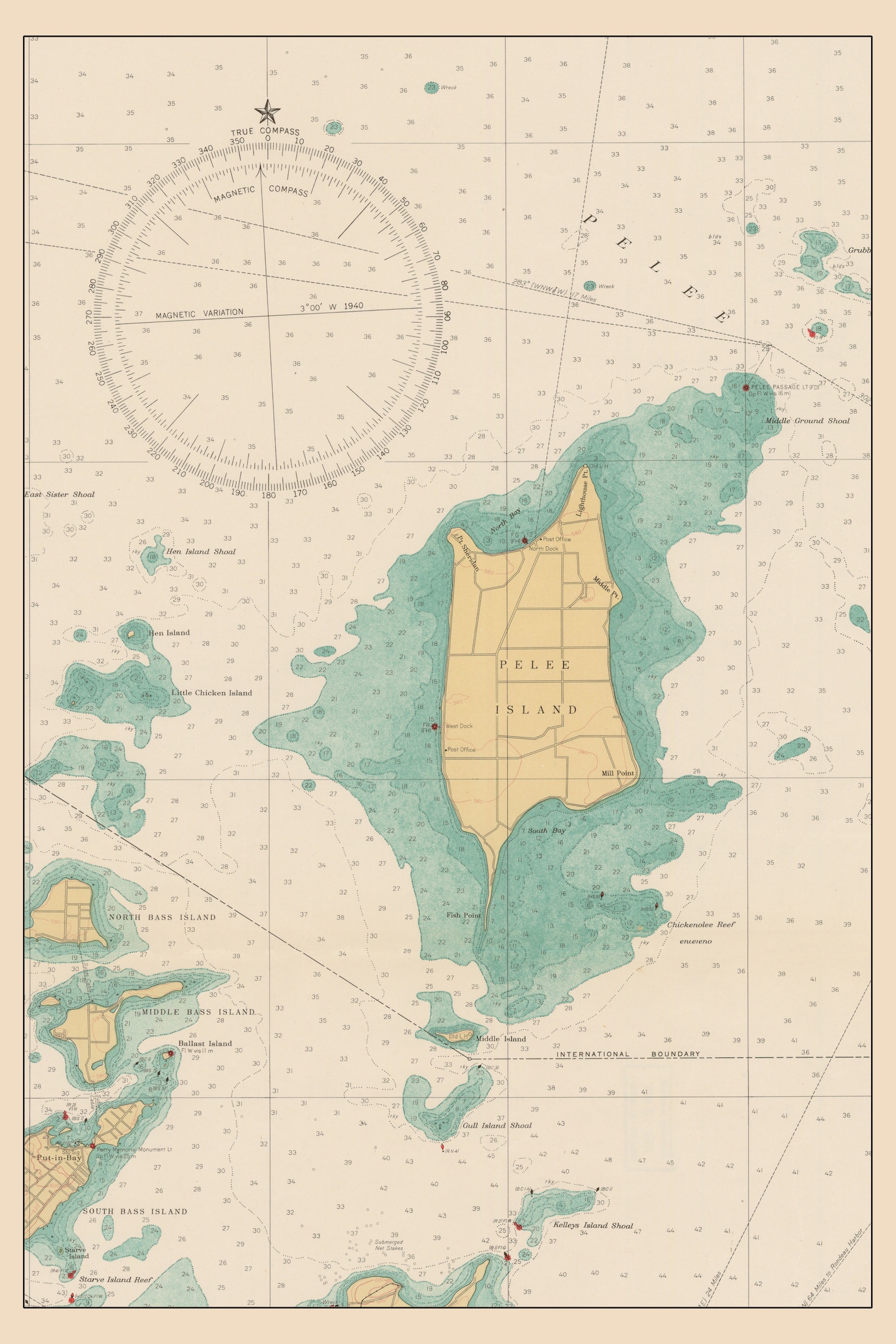 Pelee Island Map 1941 Nautical Chart Print - Etsy Hong Kong