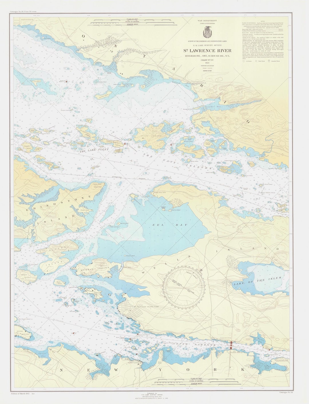 St. Lawrence River Map - Bingham Island to Round Island 1945 - Nautical ...
