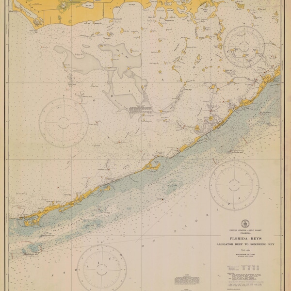 Florida Keys Map Nautical Chart - Etsy