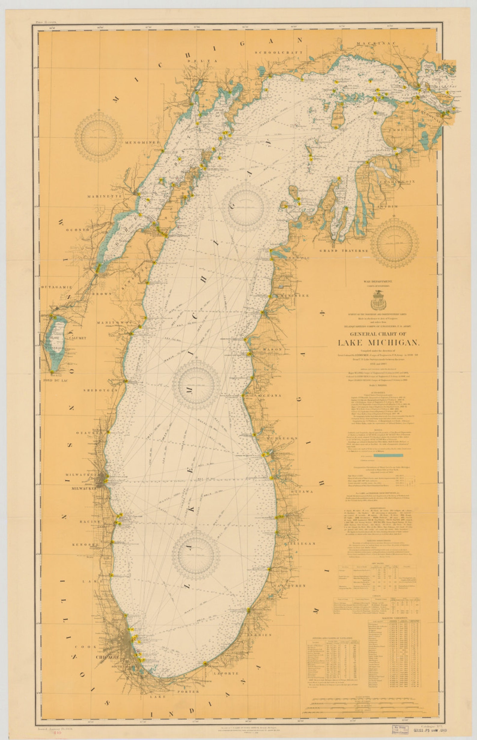 Lake Michigan Map 1909 Nautical Chart Print - Etsy
