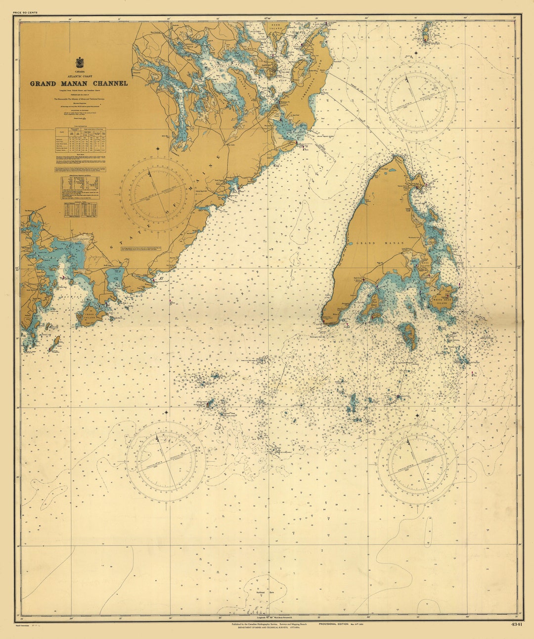 Grand Manan Channel Map 1950 - Nautical Chart Print - Etsy