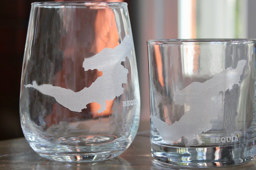 Bequia Map Engraved Glasses - Etsy