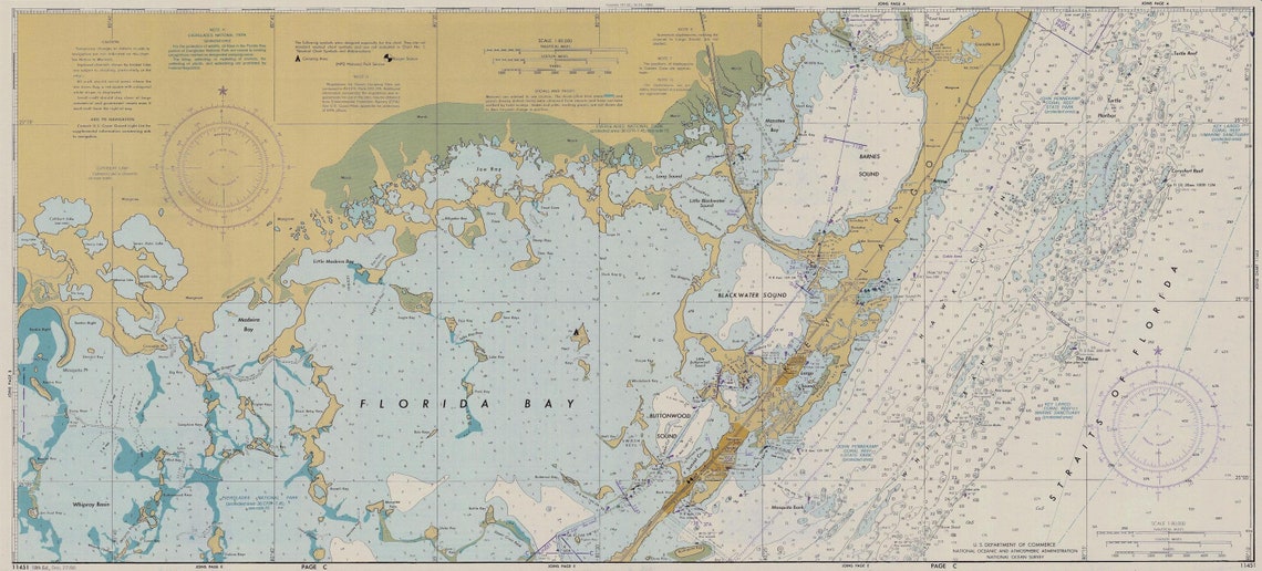 Florida Bay & Straits of Florida Map - 1980 - Nautical Chart Print - Etsy