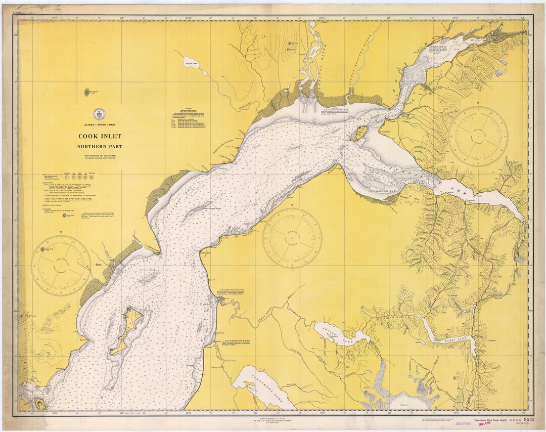 Cook Inlet Map - Alaska 1941 - Nautical Chart Print - Etsy