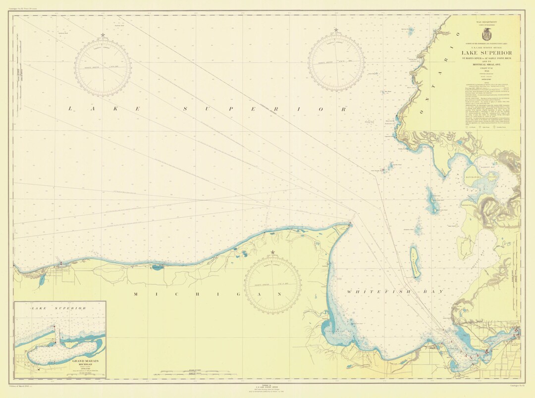 Lake Superior Map - Whitefish Bay - Historical Chart 1946 - Nautical ...
