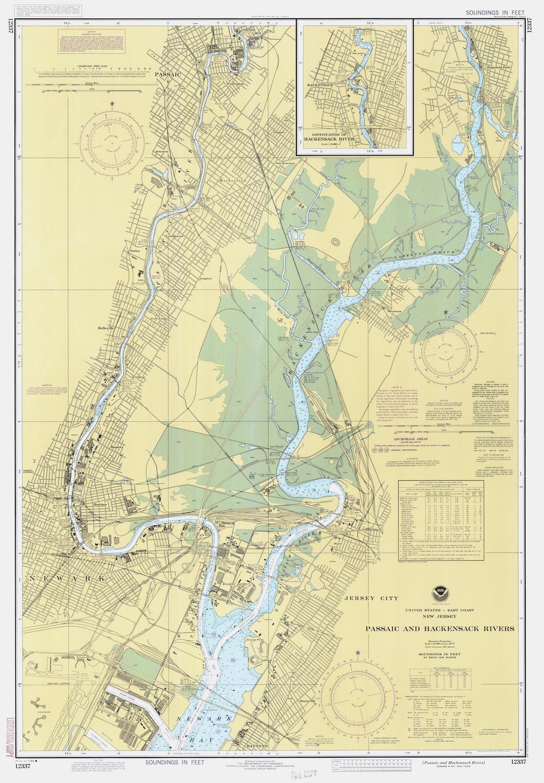 Passaic and Hackensack Rivers Map - 1984 - Nautical Chart Print - Etsy
