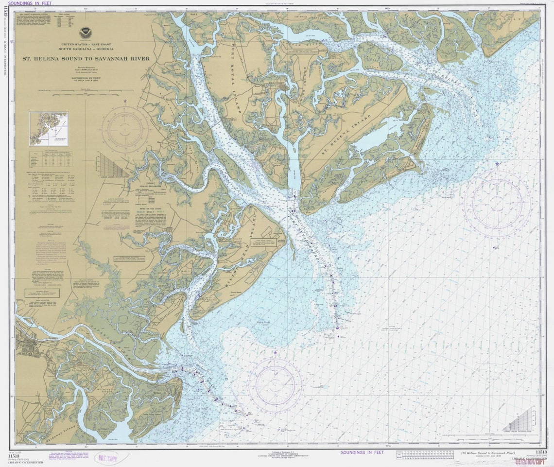 St. Helena Sound to Savannah River Map - 1977 - Nautical Chart Print - Etsy