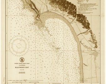 Half Moon Bay California Historical Map 1863 Nautical Chart - Etsy