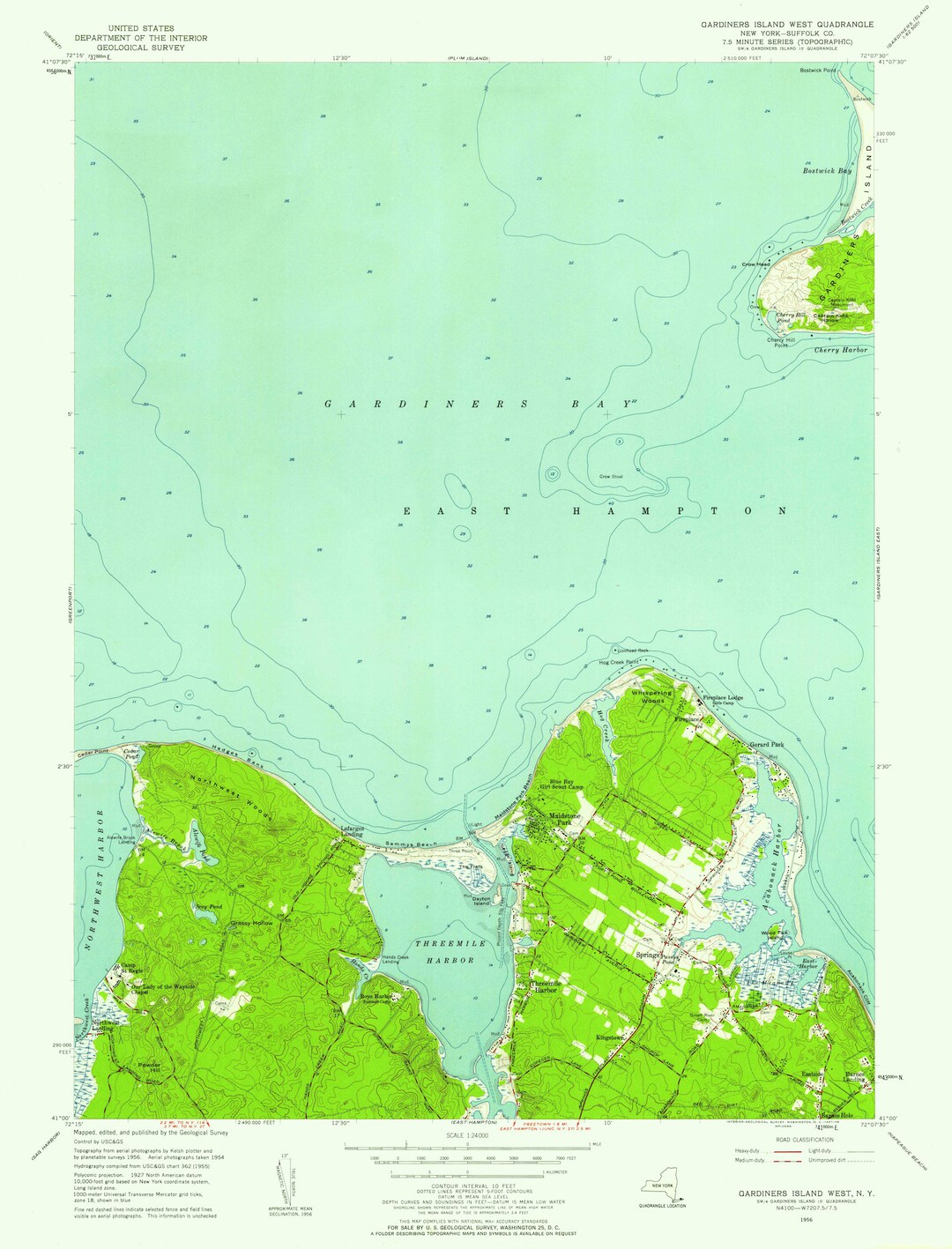 Gardiners Island (west) Map - 1956 - Etsy