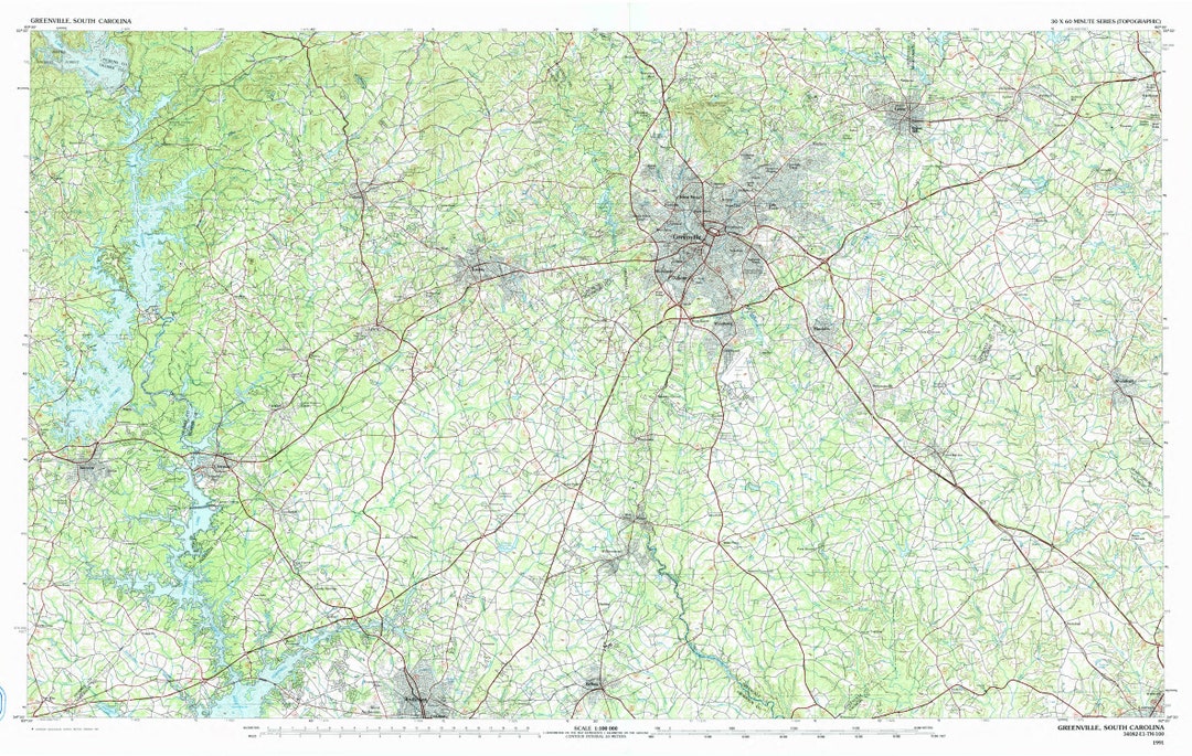 Greenville, SC - Lake Keowee Map - Lake Print - Etsy