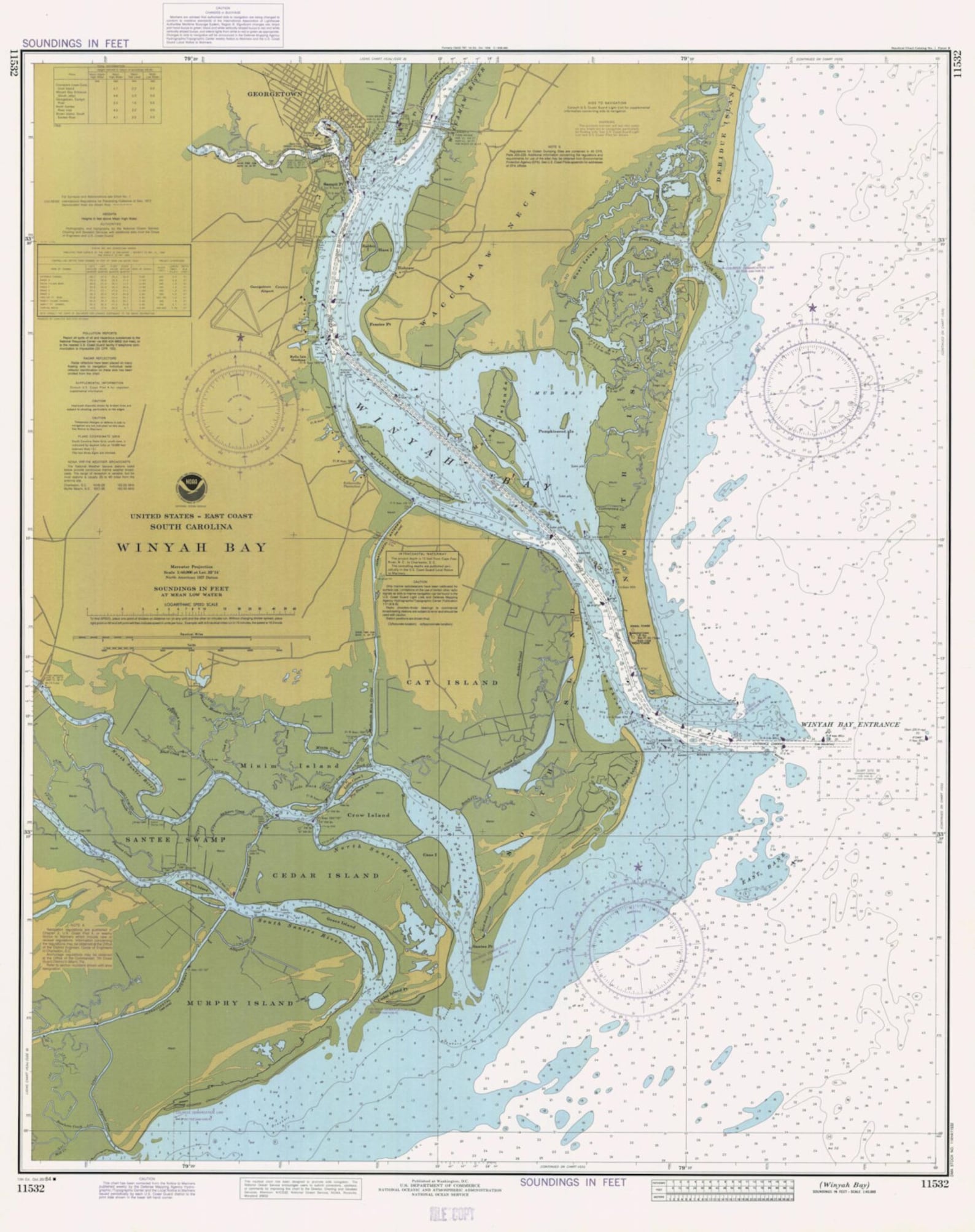 Winyah Bay Map - South Carolina Chart 1984 - Nautical Chart Print - Etsy