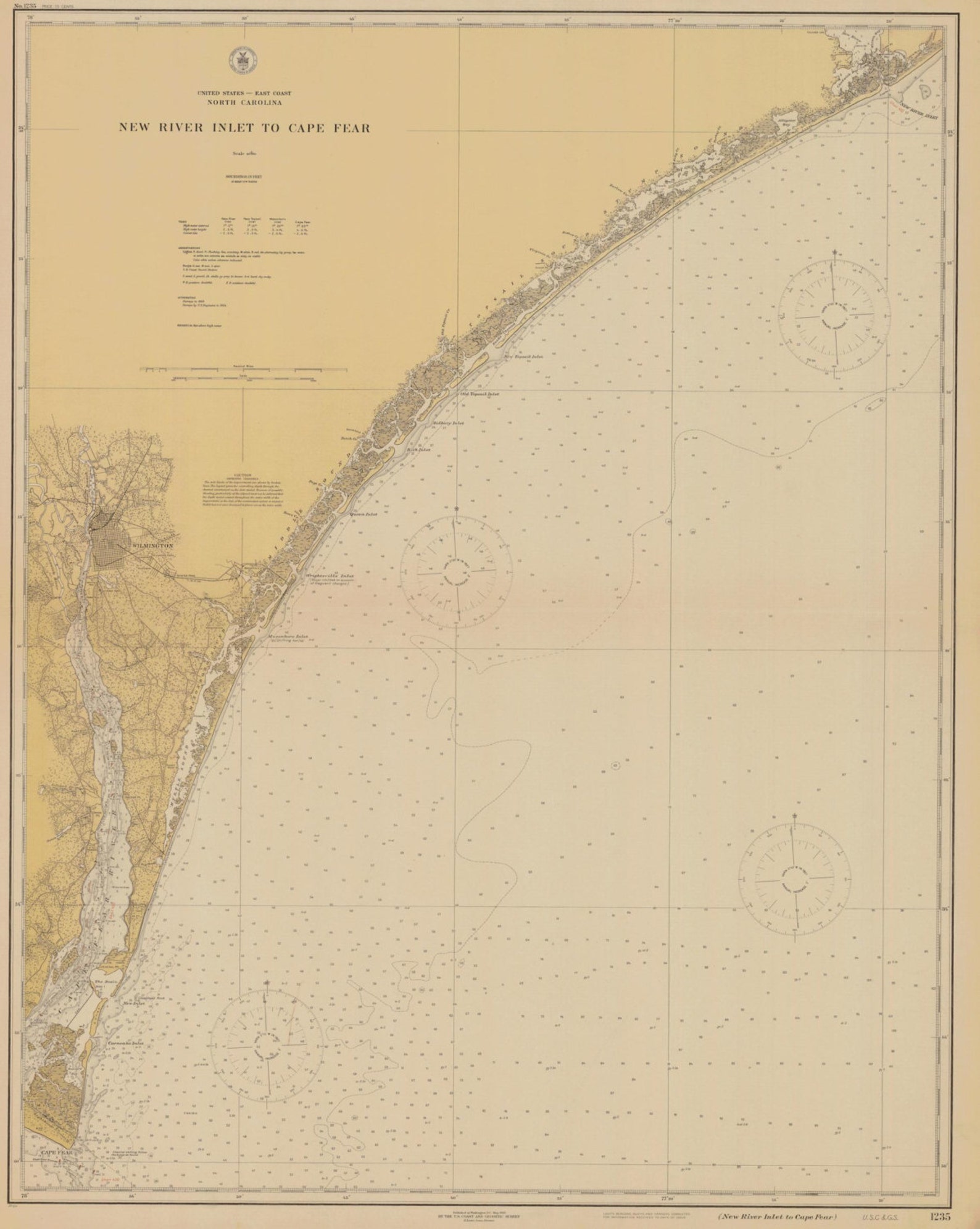 New River Inlet to Cape Fear Map - 1925 - Nautical Chart Print - Etsy