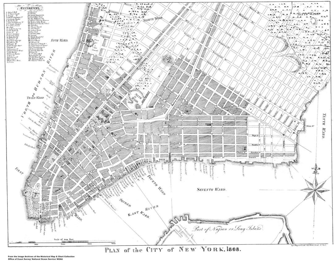 New York City Map 1808 - Nautical Chart Print - Etsy
