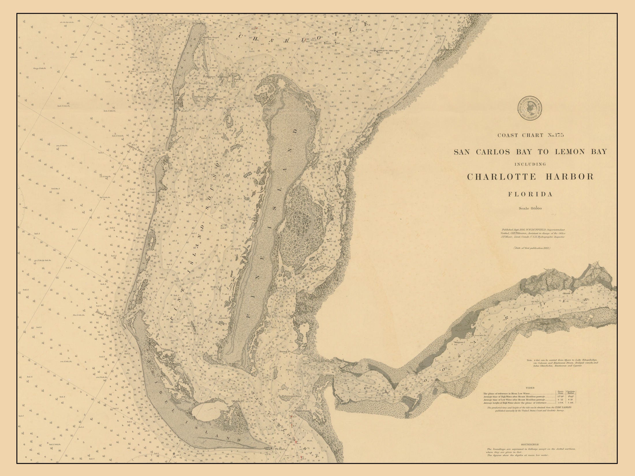 Sanibel & Bokeelia Island - Charlotte Harbor Map - 1895 - Nautical ...