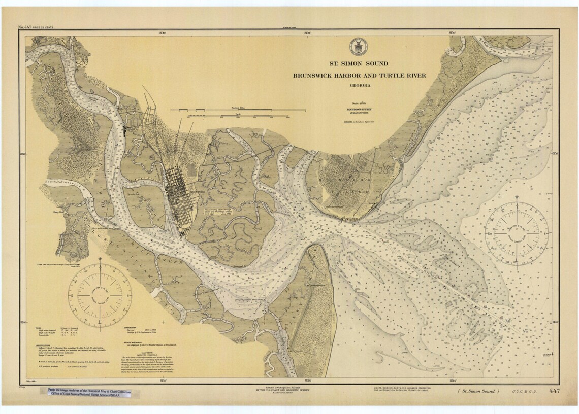 St. Simons Sound Georgia Map 1925 Nautical Chart Print - Etsy