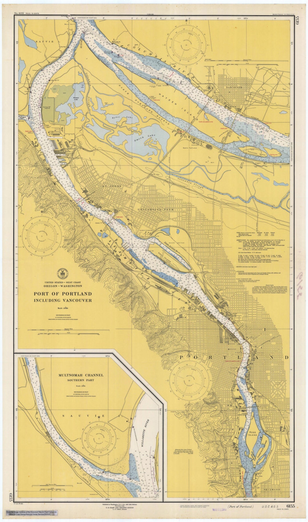 Port of Portland Oregon Map 1948 - Nautical Chart Print - Etsy