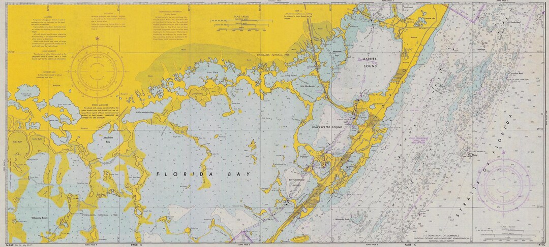 Florida Bay Map 1971 (18" X 40") (24" X 54") - Nautical Chart Print - Etsy