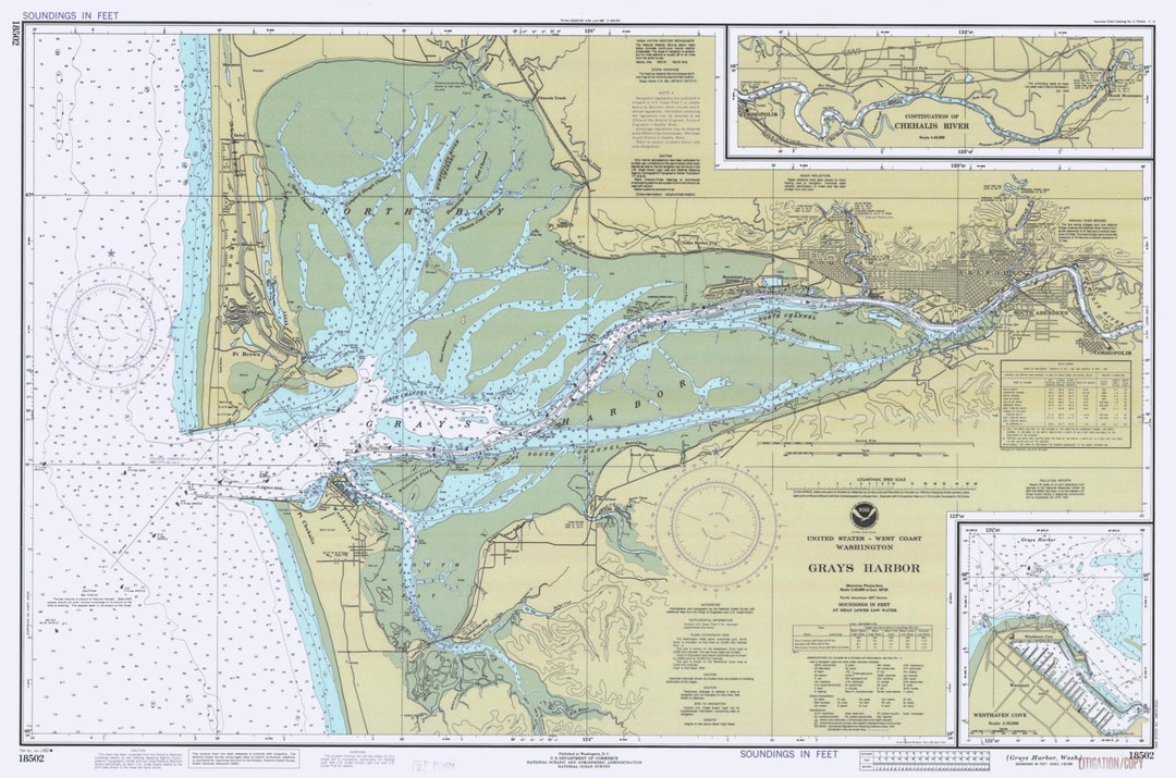 Gray's Harbor Washington Historical Map 1982 - Nautical Chart Print - Etsy