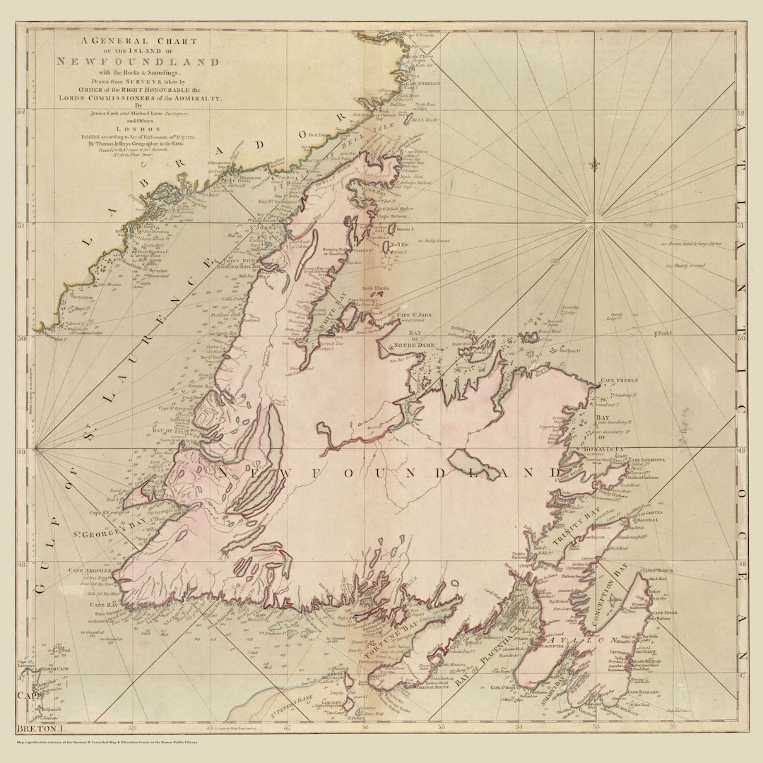 Newfoundland Map 1775 - Historical Nautical Chart Print - Etsy