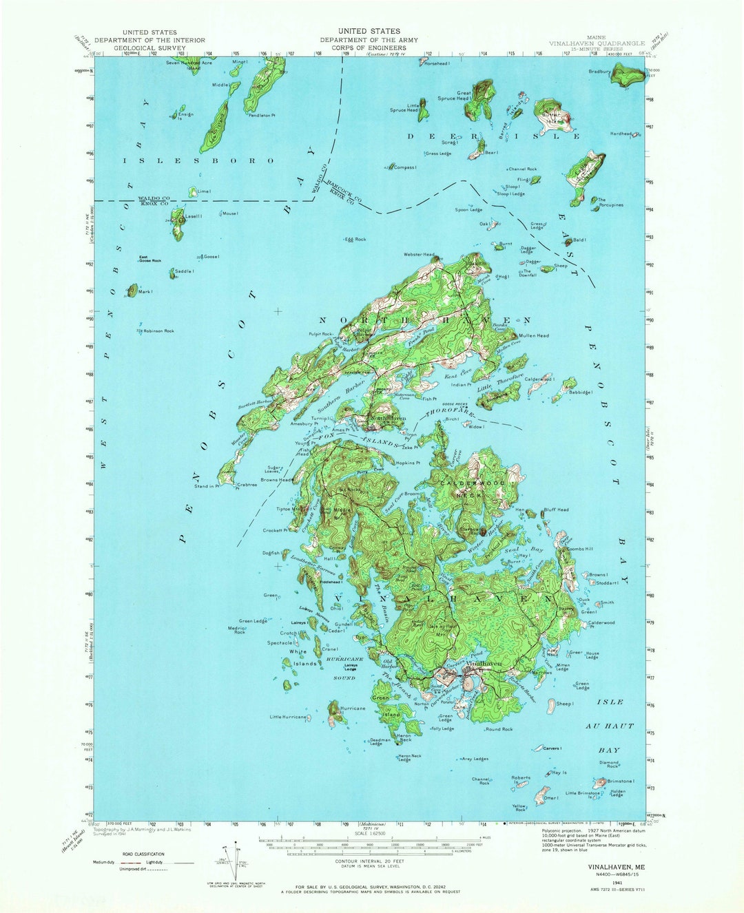 Vinalhaven (ME) Map - 1941 - Nautical Chart Print - Etsy