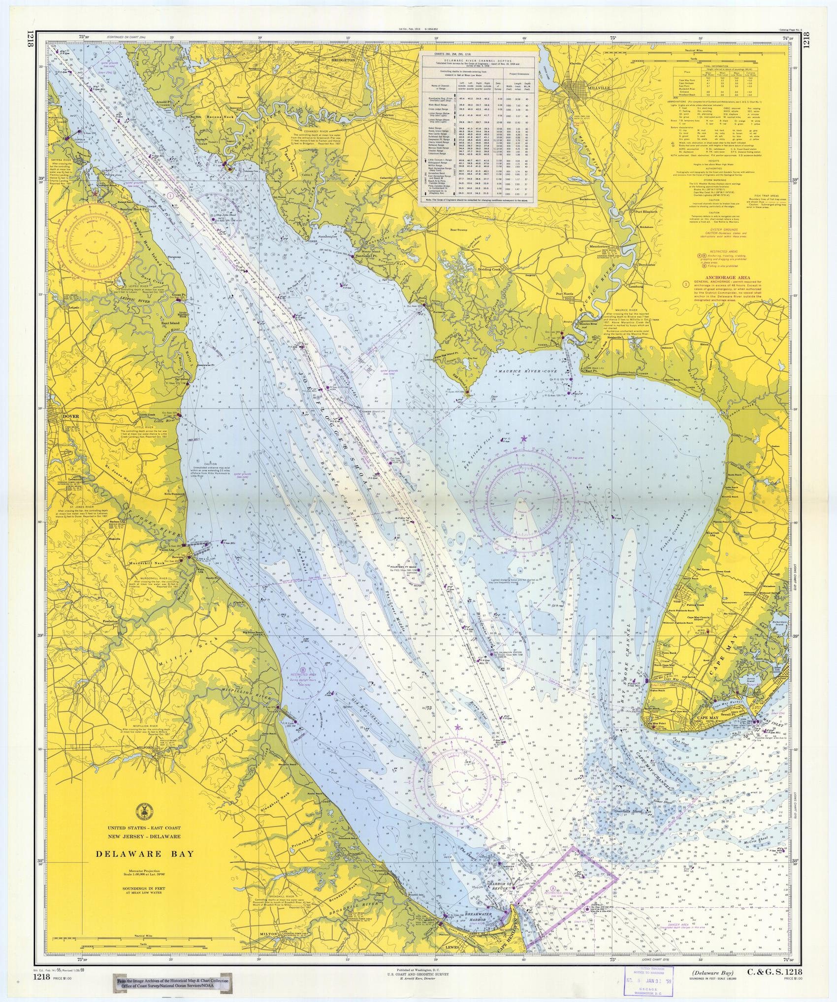 Delaware Bay Map 1959 - Nautical Chart Print - Etsy