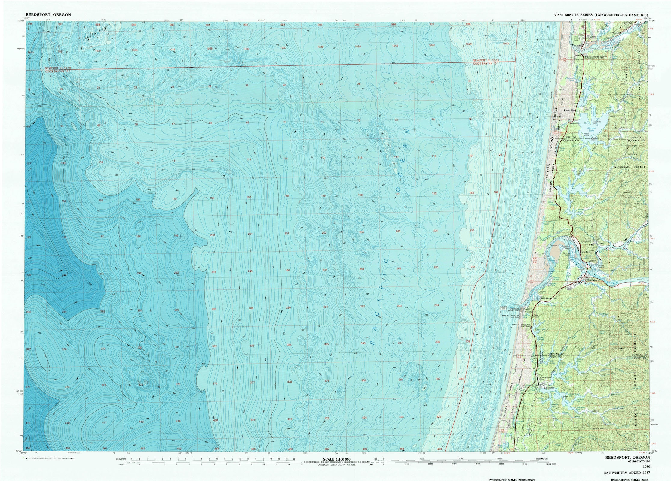 Reedsport Oregon Topographic Map 1980 Nautical Chart Print Etsy