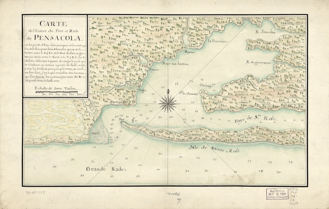 Pensacola Bay Map Nautical Chart Print | Etsy