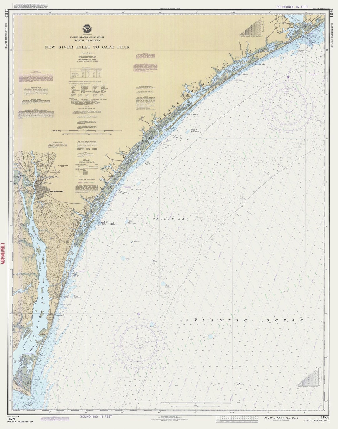 New River Inlet to Cape Fear - 1987 - Nautical Chart Print - Etsy