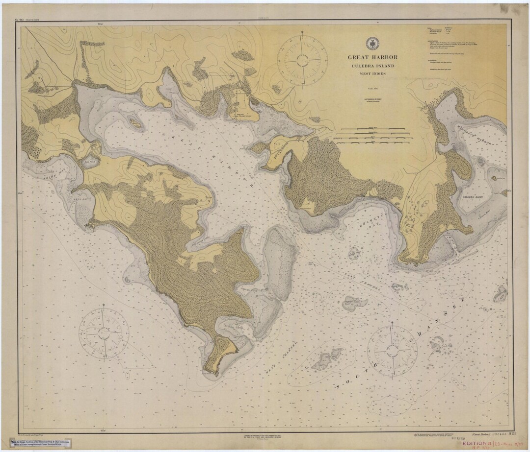 Culebra Island Map - Great Harbor Historical Chart 1929 - Nautical ...