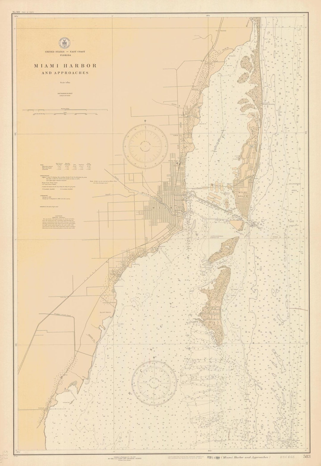 Miami Harbor and Approaches Map 1927 - Nautical Chart Print - Etsy