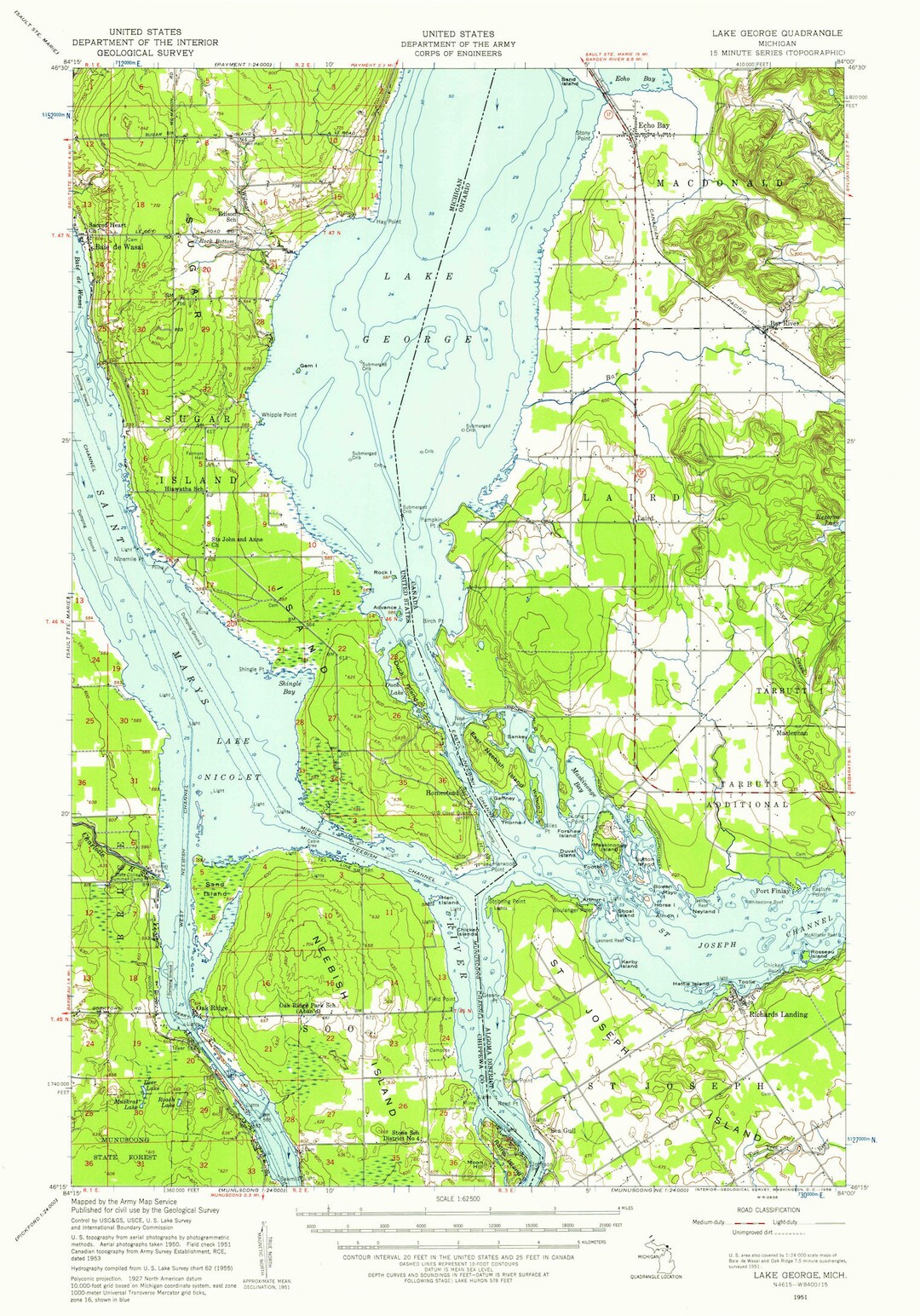 Lake George Michigan Topographic Map - 1951 - Nautical Chart Print - Etsy