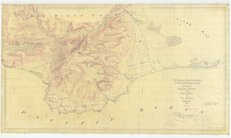False Bay to La Jolla California Historical Map 1889 - Nautical Chart ...