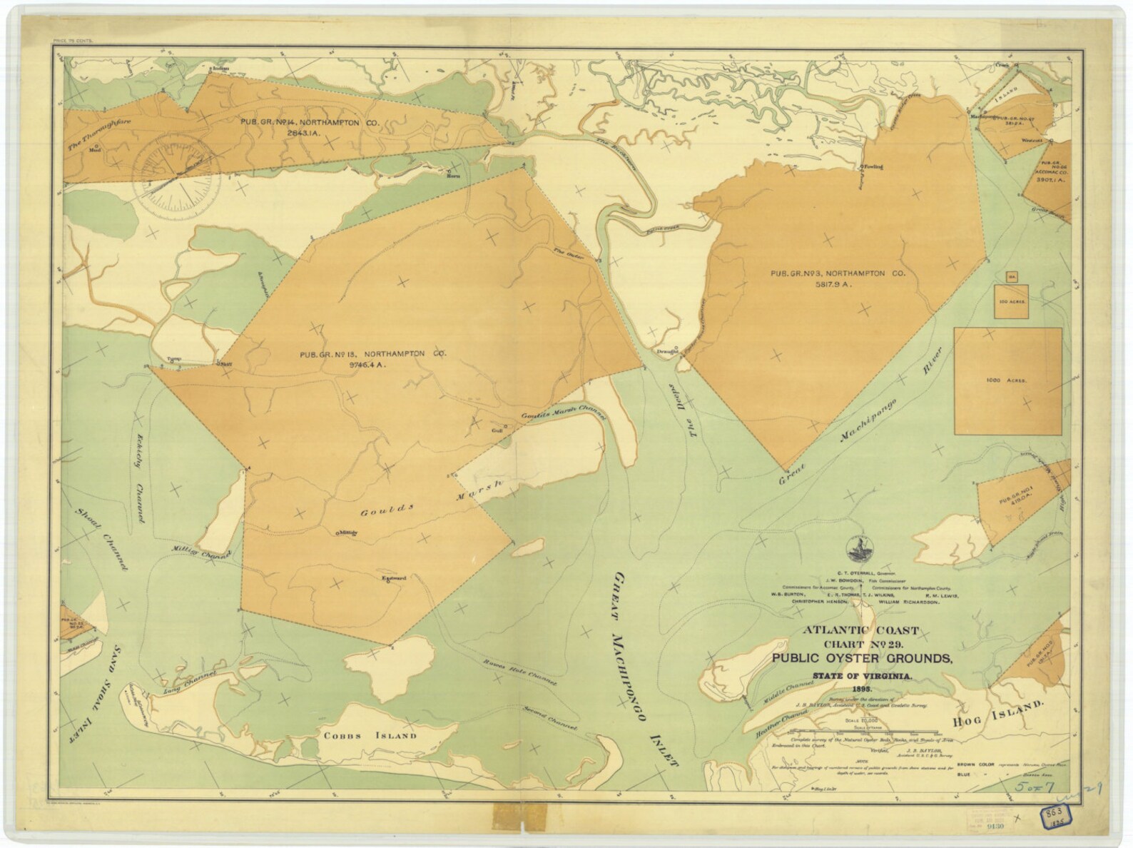 Virginia Public Oyster Bars Map 1895 - Nautical Chart Print - Etsy