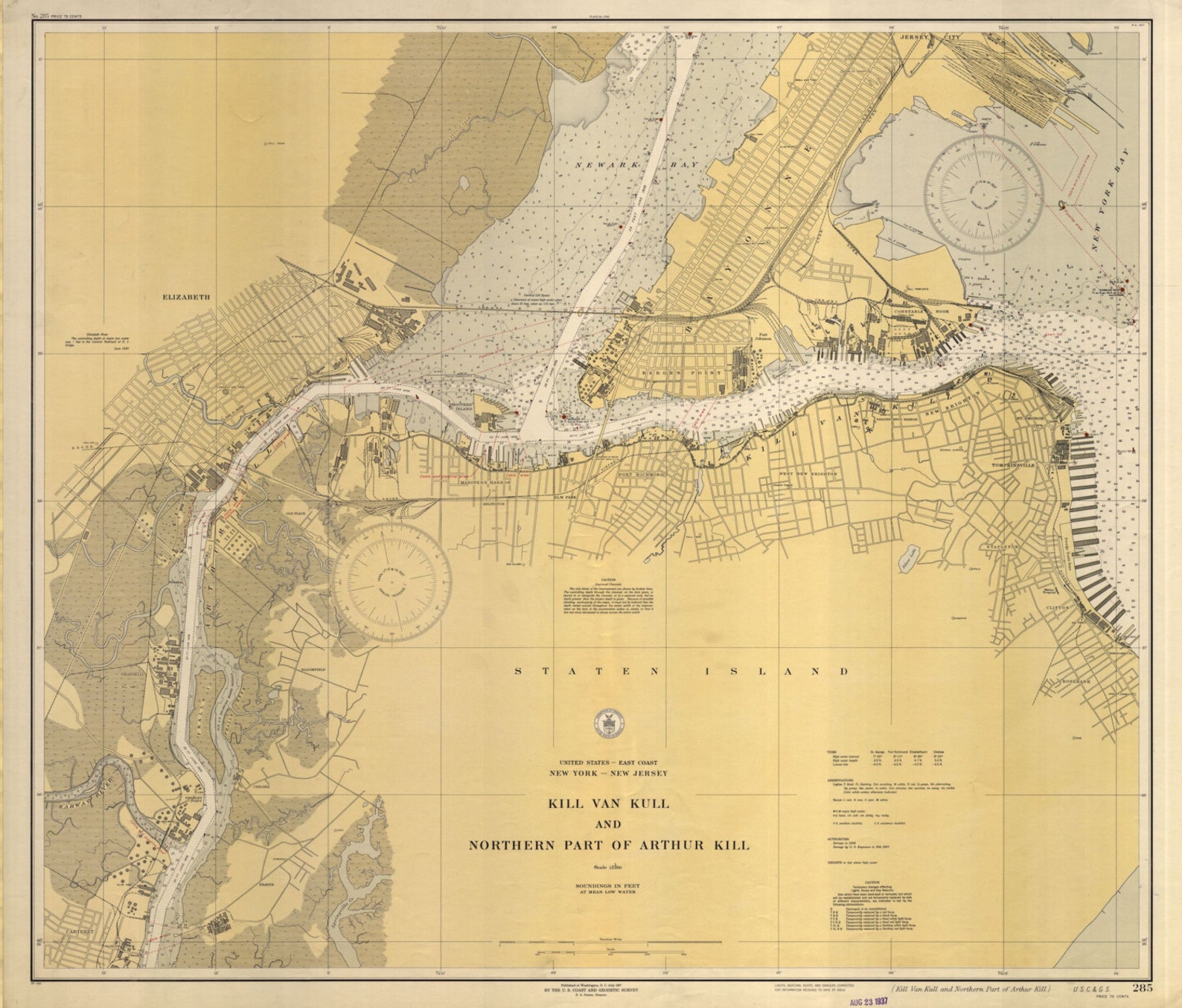 Kill Van Kull Map - Northern Part of Arther Kill - 1937 - Nautical ...