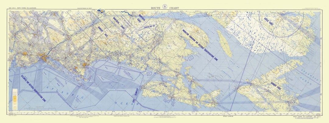 New York to Gander Aeronautical Chart 1954- Nautical Chart Print - Etsy