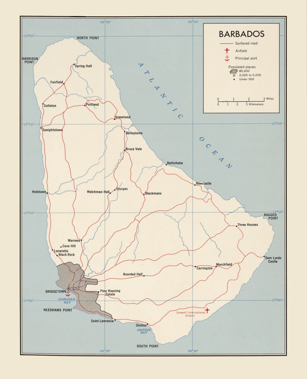 Barbados Map - Nautical Chart Print - Etsy