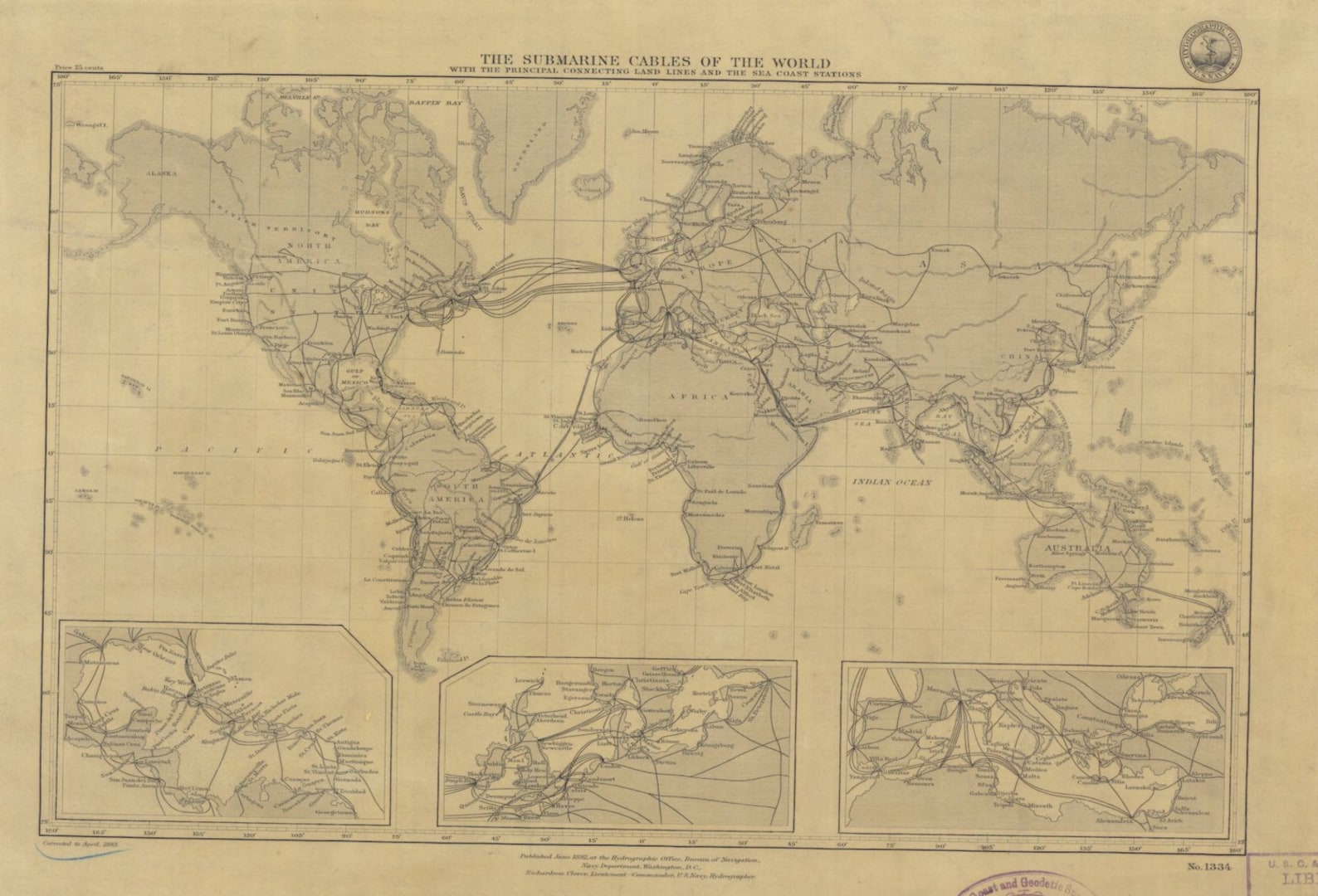 Submarine Cables of the World Map 1893 - Etsy