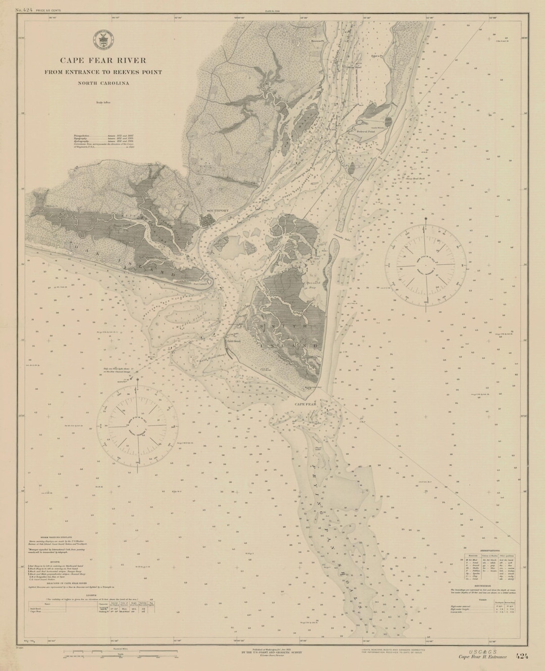 Cape Fear Map - Cape Fear River Historical Chart 1921 - Nautical Chart ...