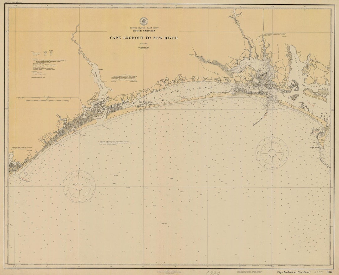 Cape Lookout to New River Map 1920 - Nautical Chart Print - Etsy
