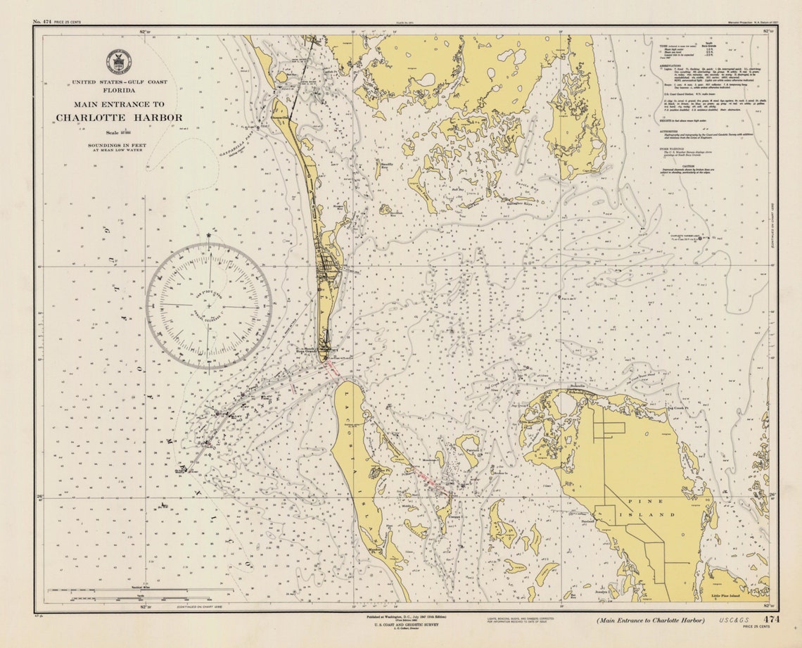 Charlotte Harbor Map 1947 - Nautical Chart Print - Etsy