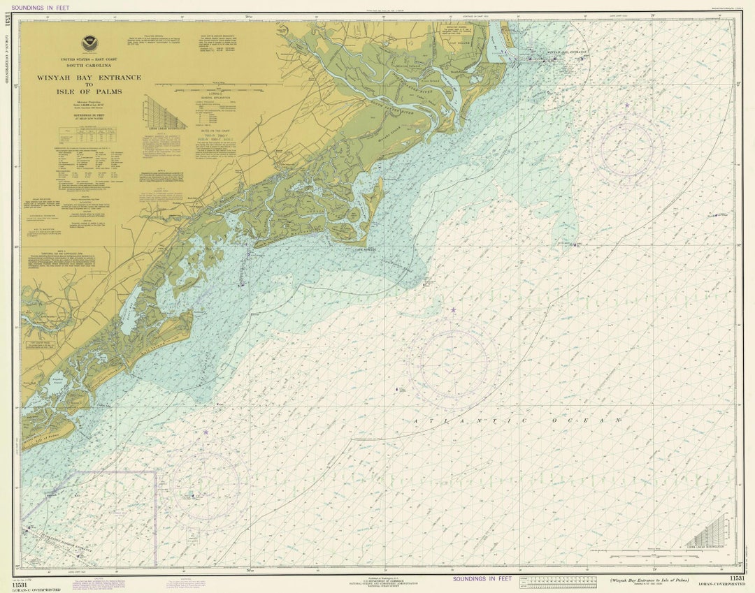 Winyah Bay Map to Isle of Palms 1979 - Nautical Chart Print - Etsy