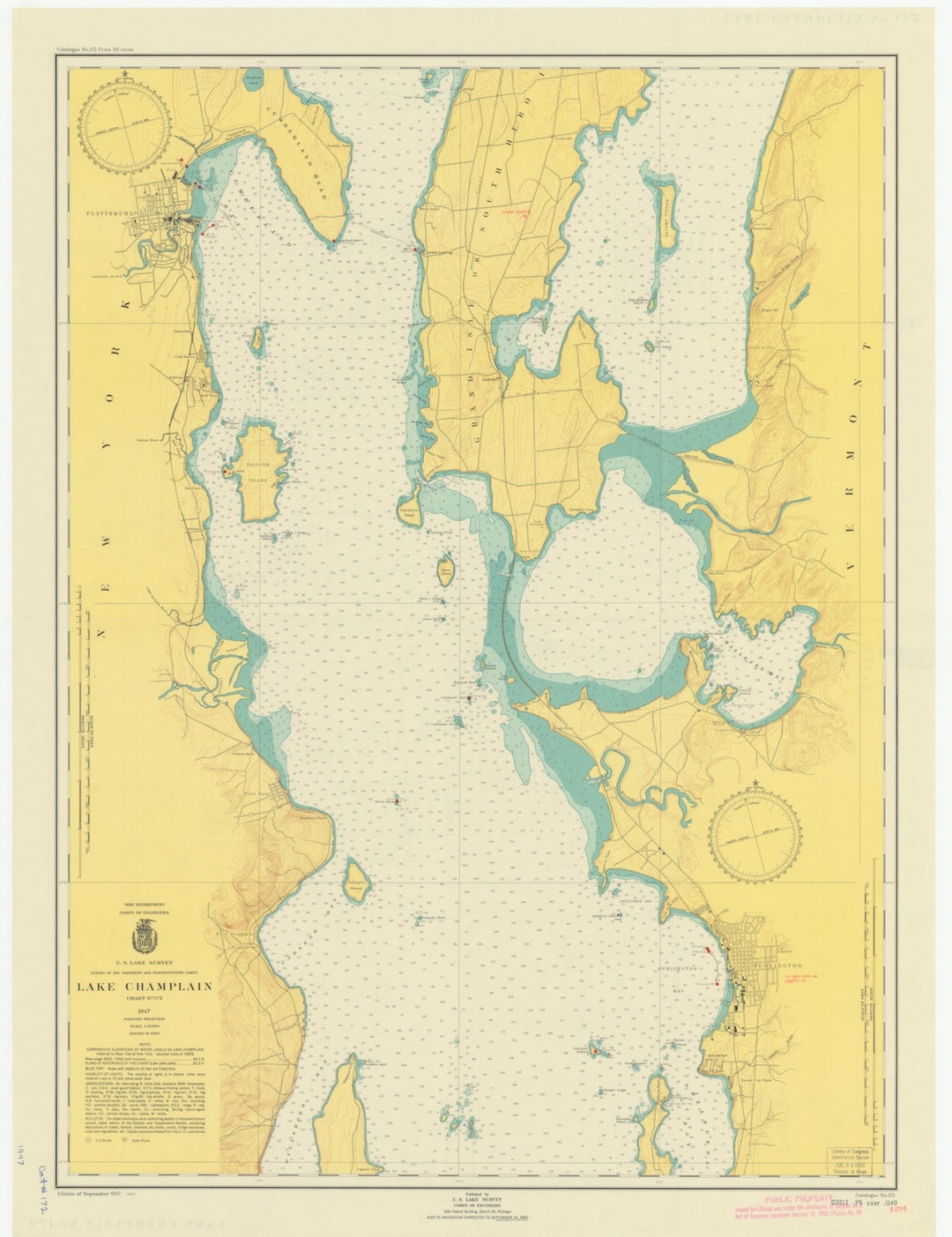 Lake Champlain Map 1948 - Nautical Chart Print - Etsy