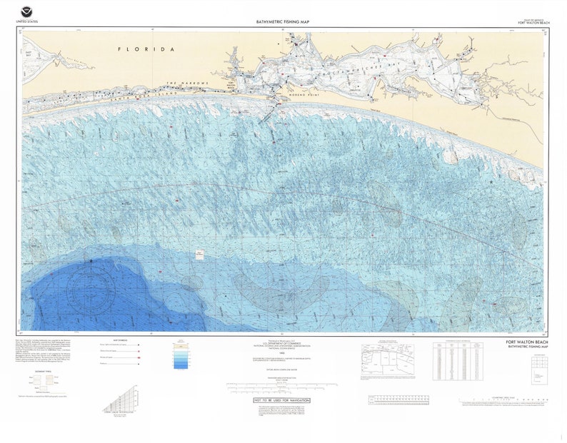 Choctawhatchee Bay Bathymetric Map Nautical Chart Print - Etsy Hong Kong