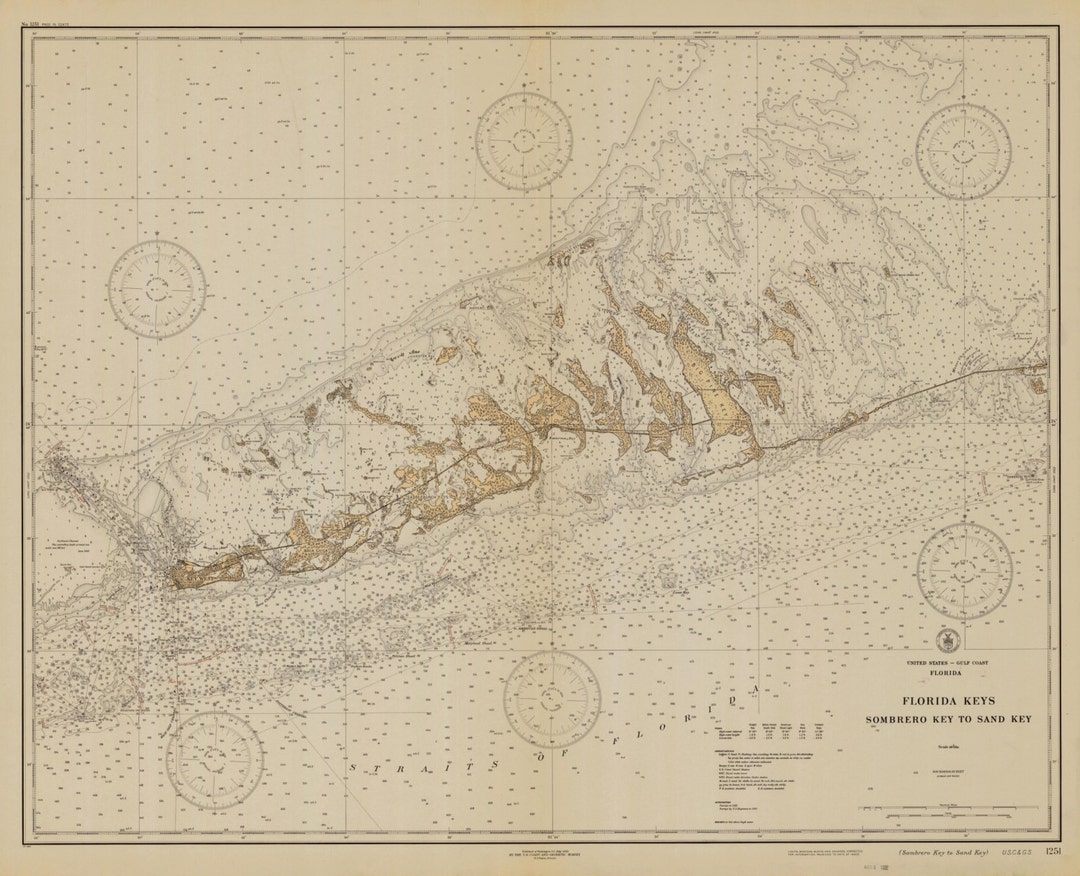 Sombrero Key to Sand Key - Florida Keys Map 1932 - Nautical Chart Print ...