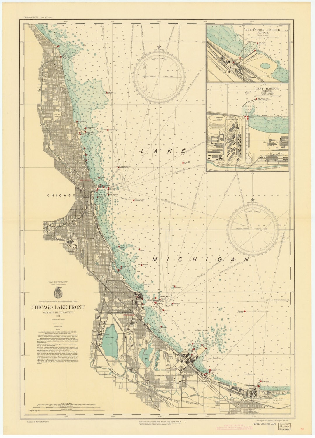 Chicago Lake Front Historical Map 1937 - Nautical Chart Print - Etsy