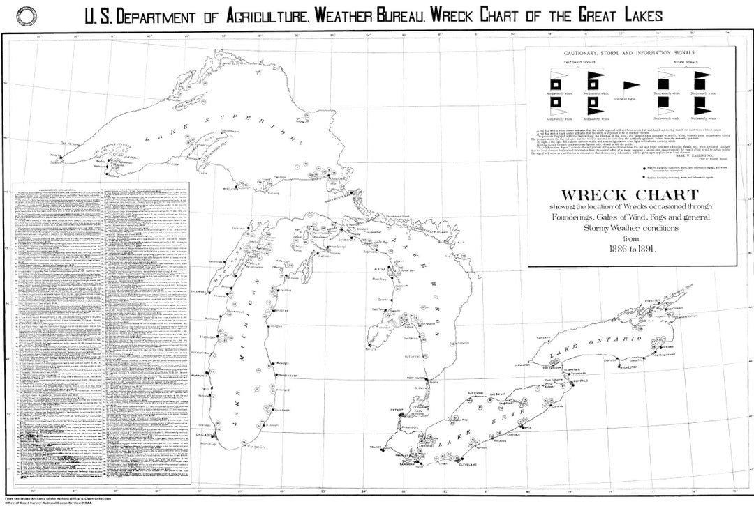 Great Lakes Wreck Chart 1891 - Nautical Chart Print - Etsy