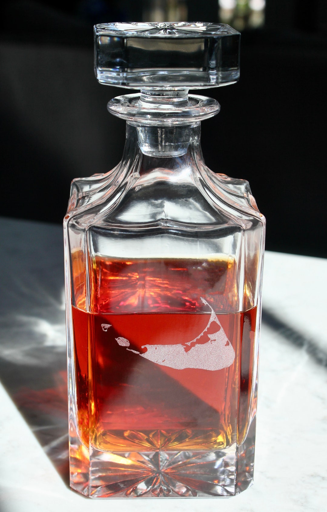 Nantucket Engraved Whiskey Decanter - 26oz Square Crystal Decanter With ...