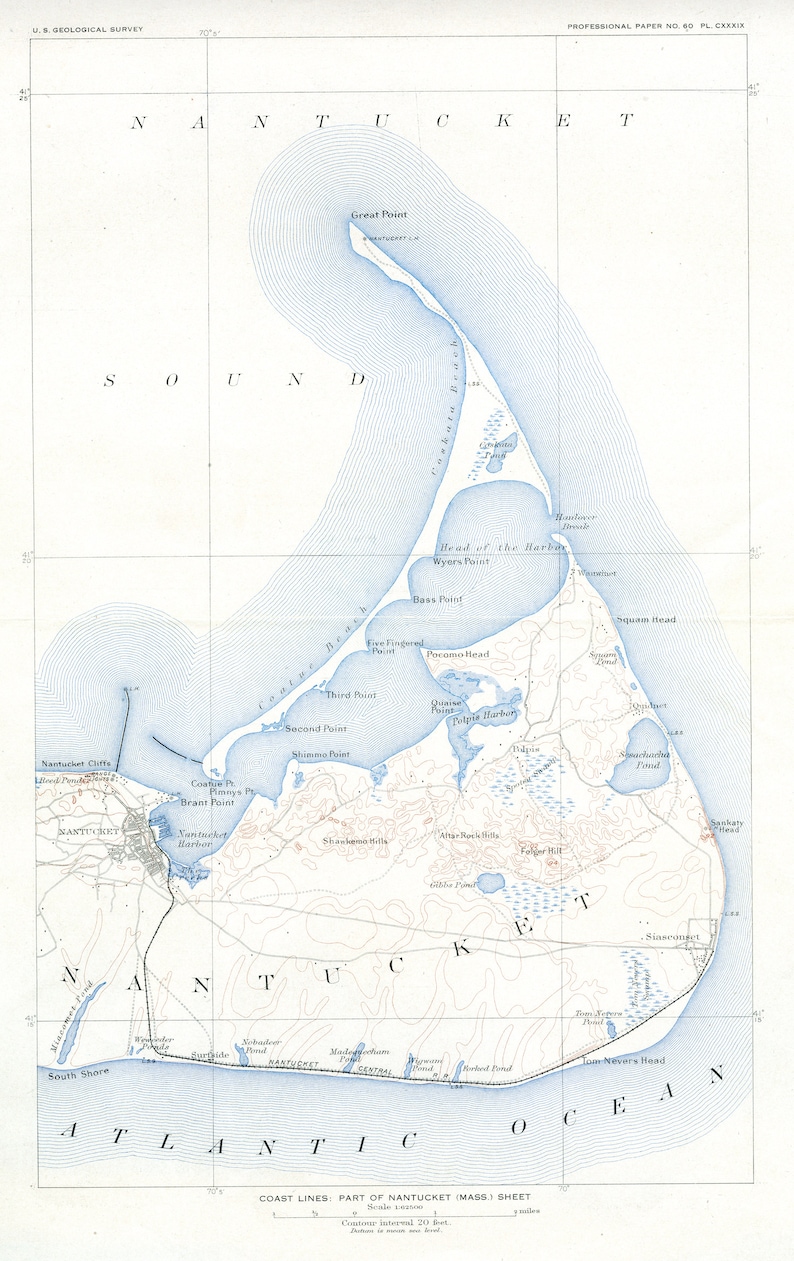 Nantucket Island Map 1908 Nautical Chart Print - Etsy