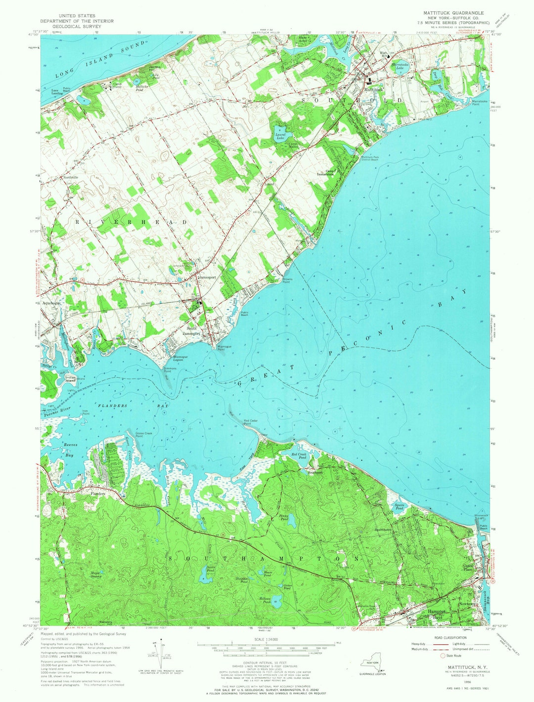 Mattituck - Long Island Map - 1956 - Etsy